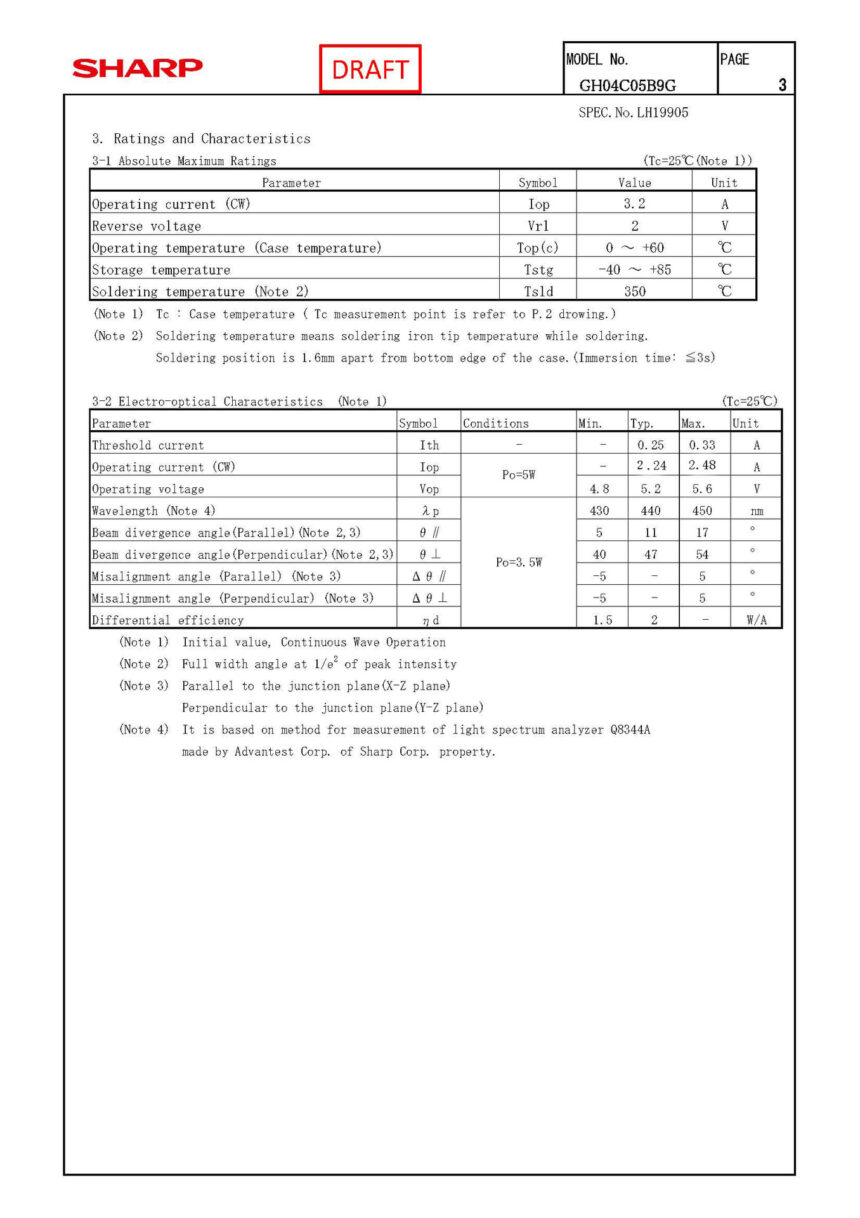 Sharp GH04C05B9G 440nm 5W 3.5W TO-5 9mm Blue Laser Diode – Beeg