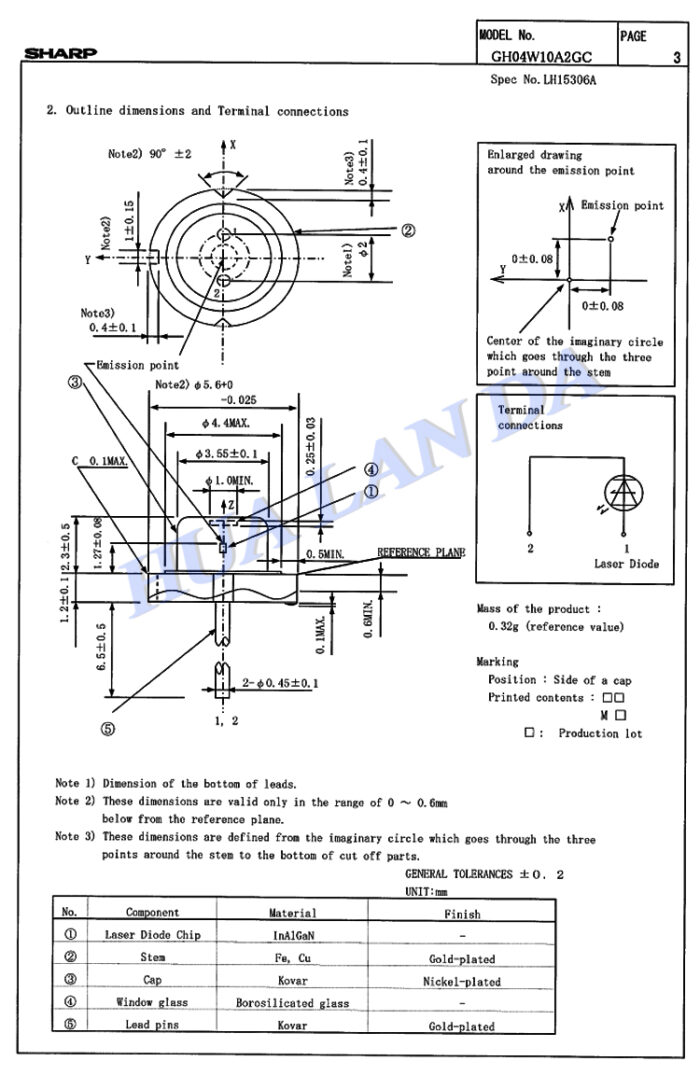 Sharp GH04W10A2GC 405nm 350mw laser diode multi-mode – Beeg