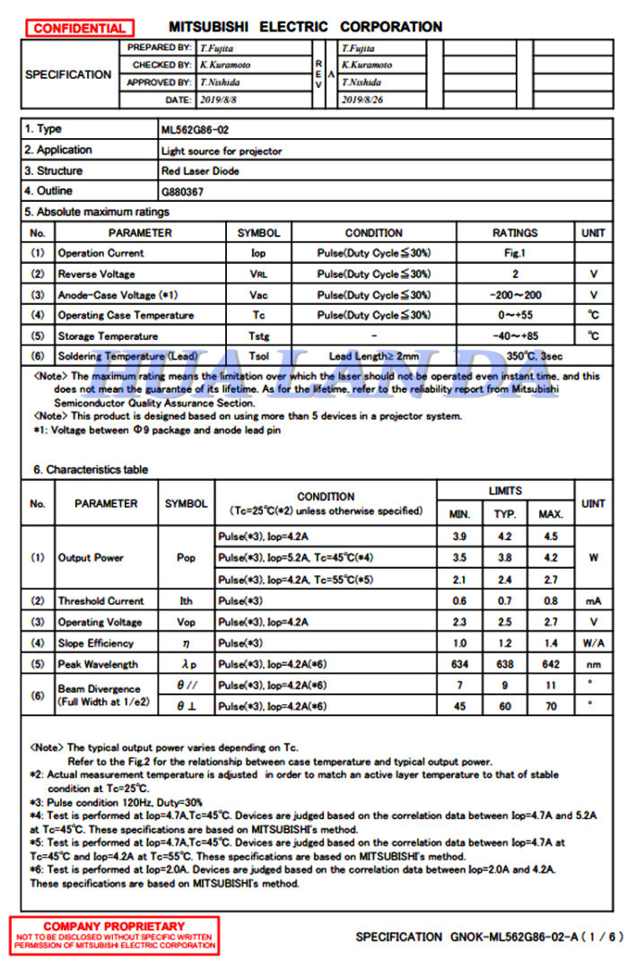 Mitsubishi High Power 638nm 4.5W ML562G86 Red Triple Beam Laser Diode ...