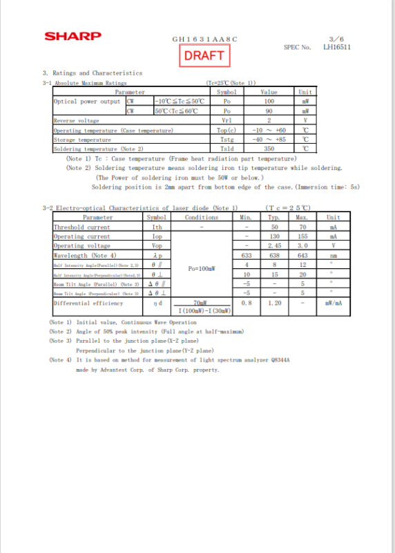 New Sharp 638nm 100mW GH1631AA8C Red Laser Diode Flat Plastic Tube – Beeg
