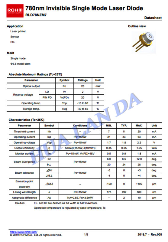 ROHM 790nm 792nm RLD78NZM7 20mW with PD 5.6mm IR laser diode – Beeg