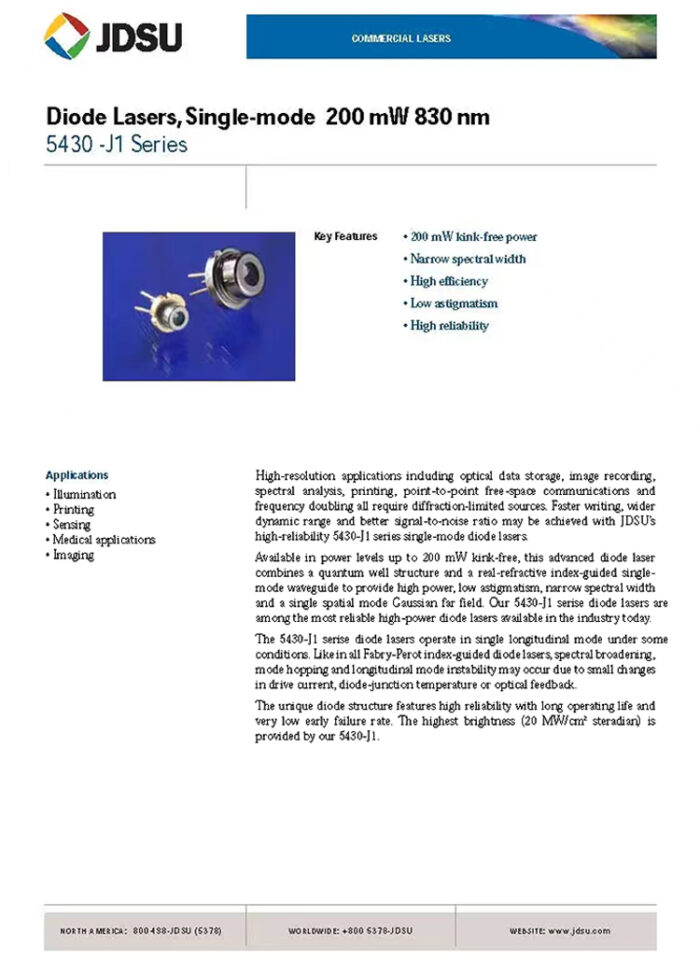 JDSU 830nm 200mW 5430-J1 IR laser diode single mode with PD type N – Beeg