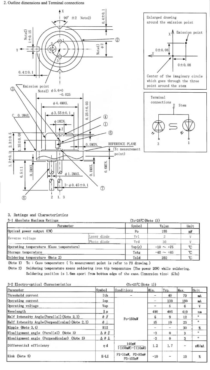 SHARP GH0401FA2K 5.6mm 405nm CW 150mW 155mW Blue Violet UV Single Mode ...