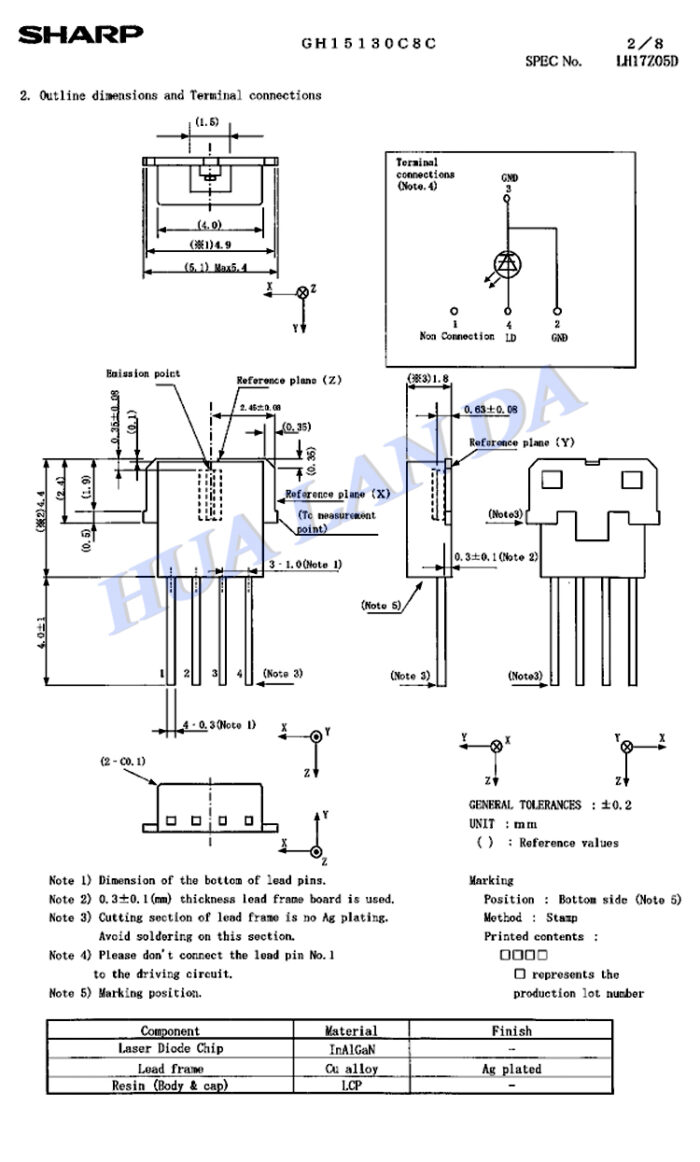 SHARP 515nm 520nm 30mw GH15130C8C Flat Plastic Laser Diode – Beeg