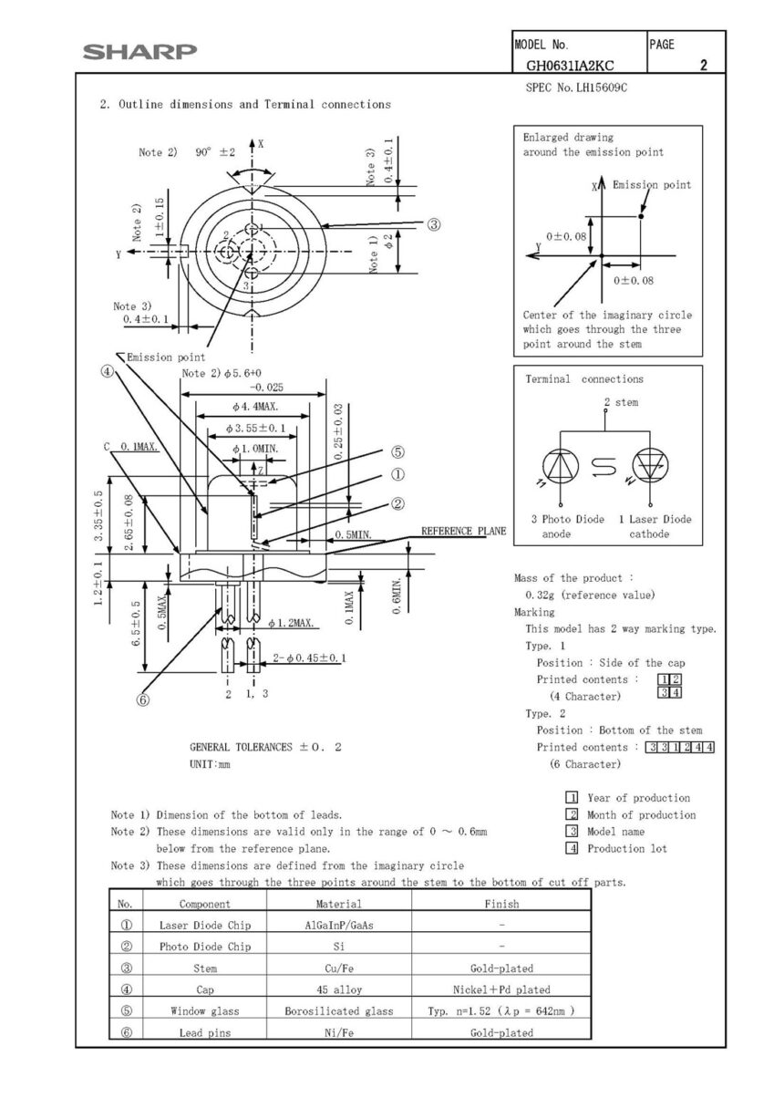 Sharp 638nm 185mW GH0631IA2KC Orange Laser Diode single mode with PD – Beeg
